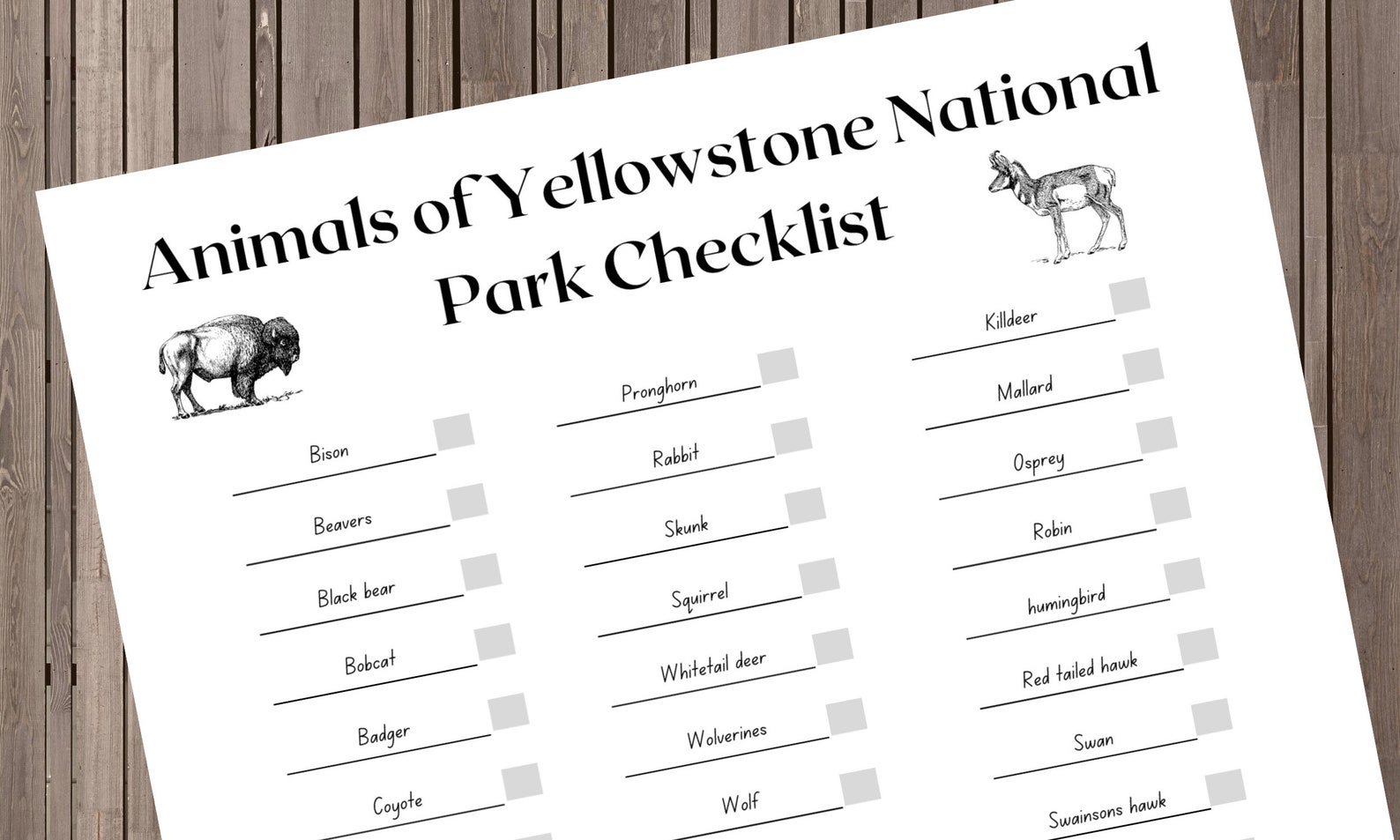 Yellowstone National Park Animal Checklist, Homeschool Nature Printable ...