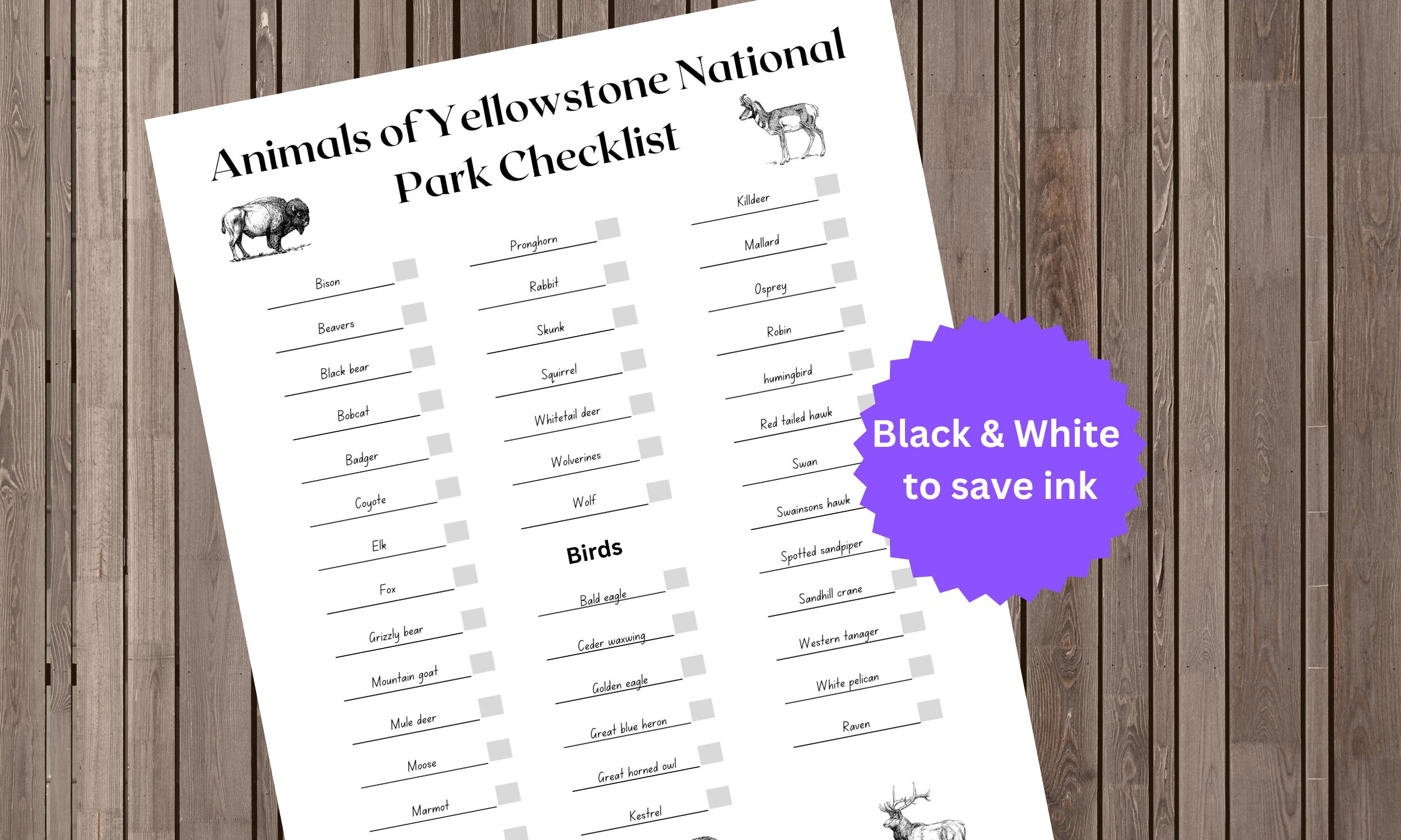 Yellowstone National Park Animal Checklist, Homeschool Nature Printable ...