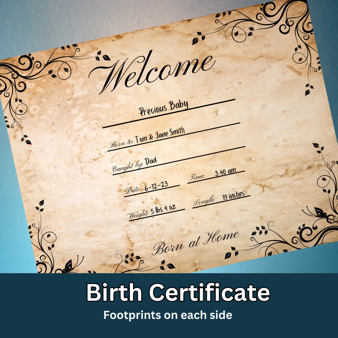 Printable Homebirth Certificate, Born at Home, With Footprints - Etsy