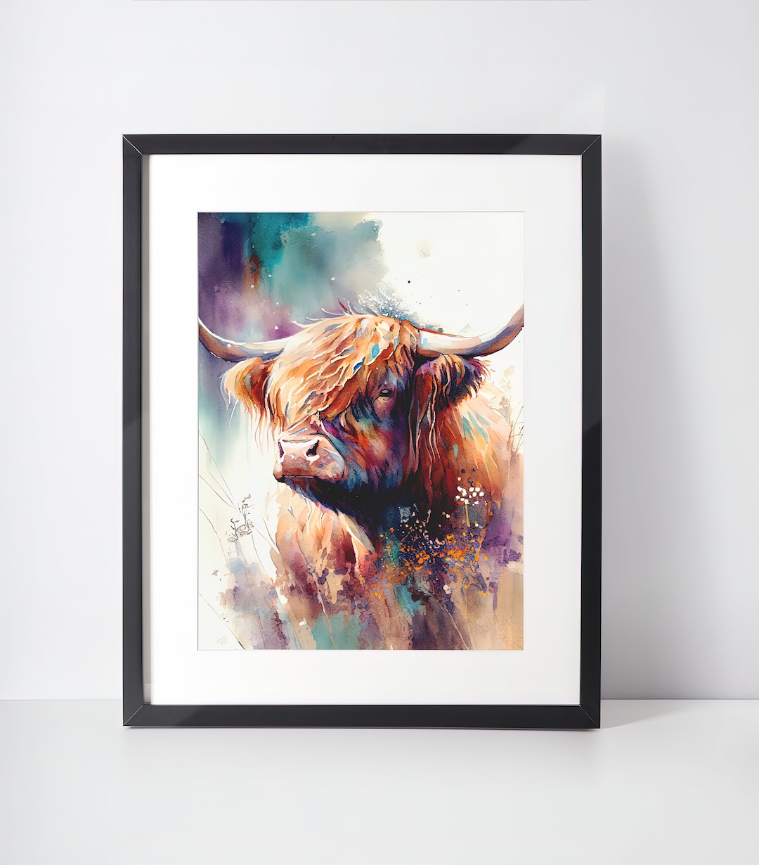 Highlands Cow-3 Watercolor Art Print, Highlands Cow-3 Painting Wall Art ...