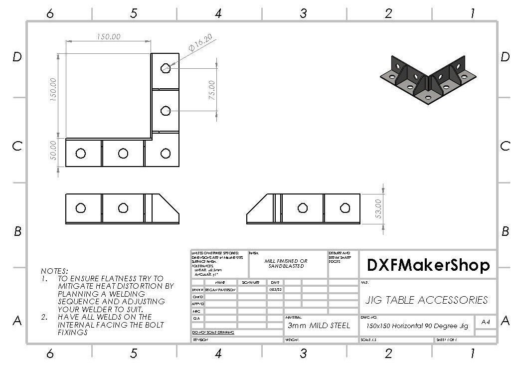 Horizontal 90 Degree 150x150mm Corner Jig for Welding Table - DXF for ...