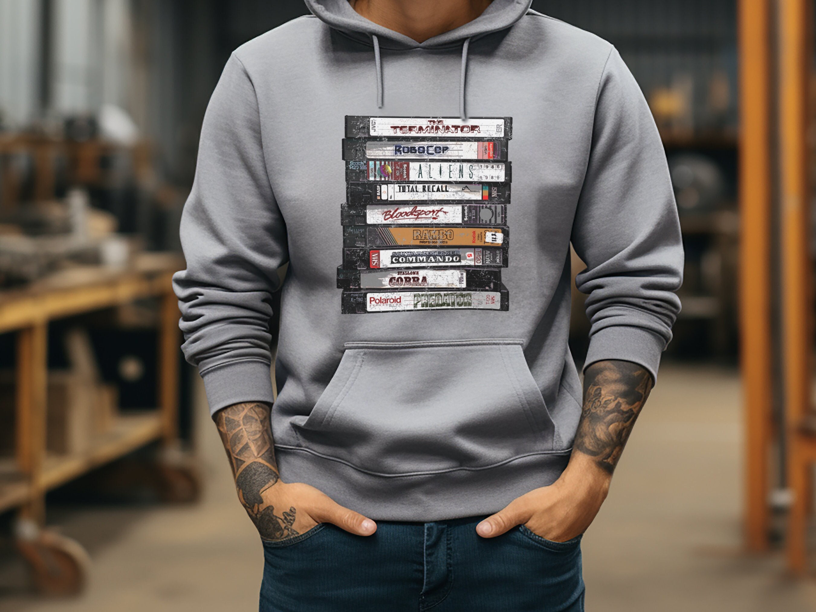 80s VHS Action Movies Hoodie. Adventure Sci Fi Horror Eighties ...