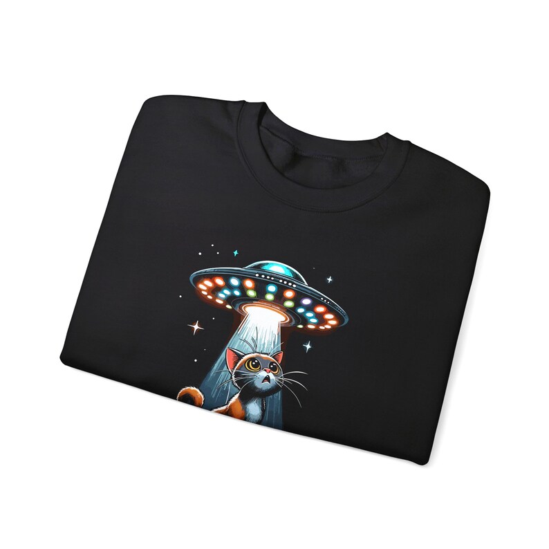 Cat UFO Kitty Sweatshirt. Cute Kitten Extra Terrestrial Funny Design ...