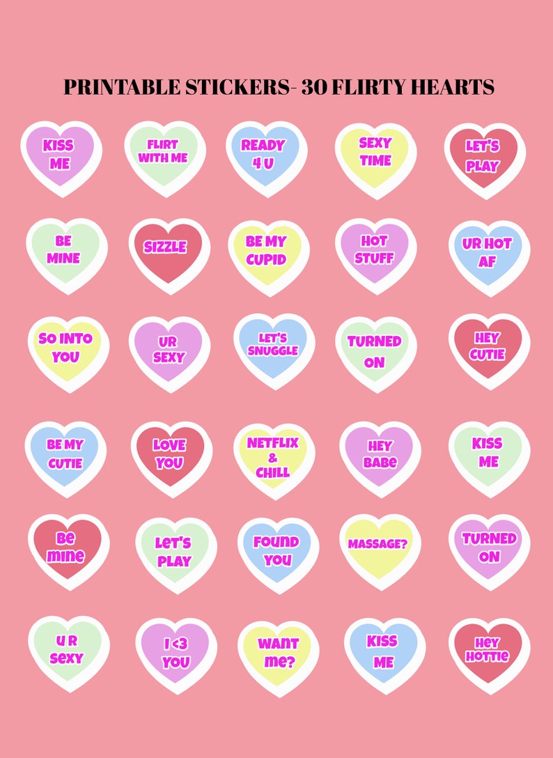 Printable Stickers for Couples - 30 Flirty Hearts - Print and Cut ...