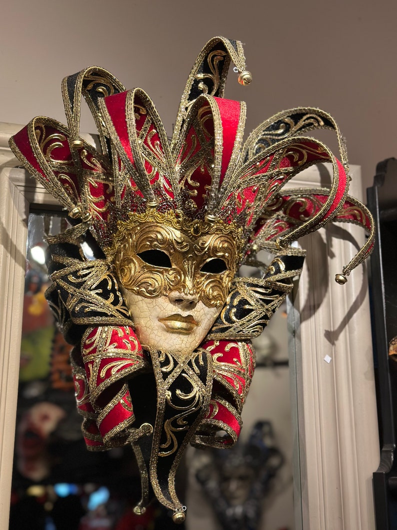 Venetian Jester Mask Full Face With Collar. Red and Black - Etsy