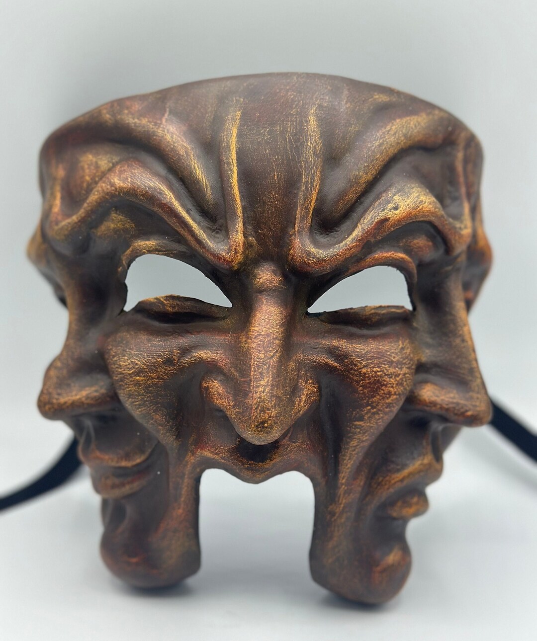 Mask Venetian the Three Face, Handmade Paper Mache in Brown Leather ...