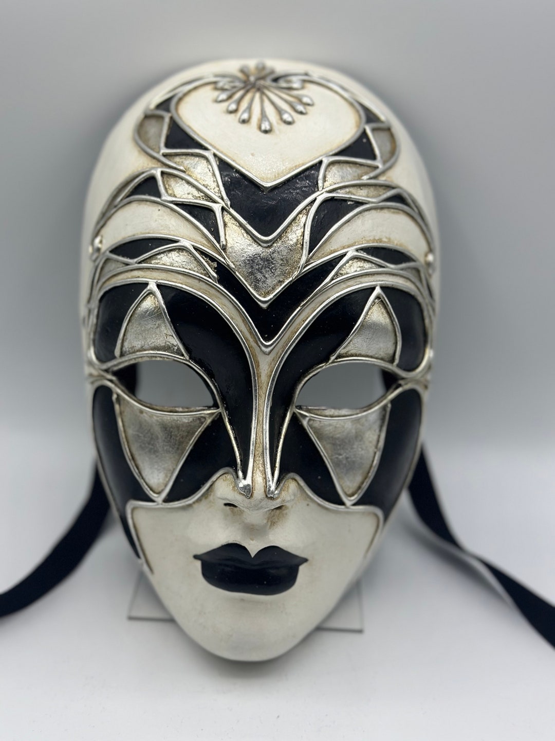 Full-face Costume Mask in Silver Black and White With Black Lips ...