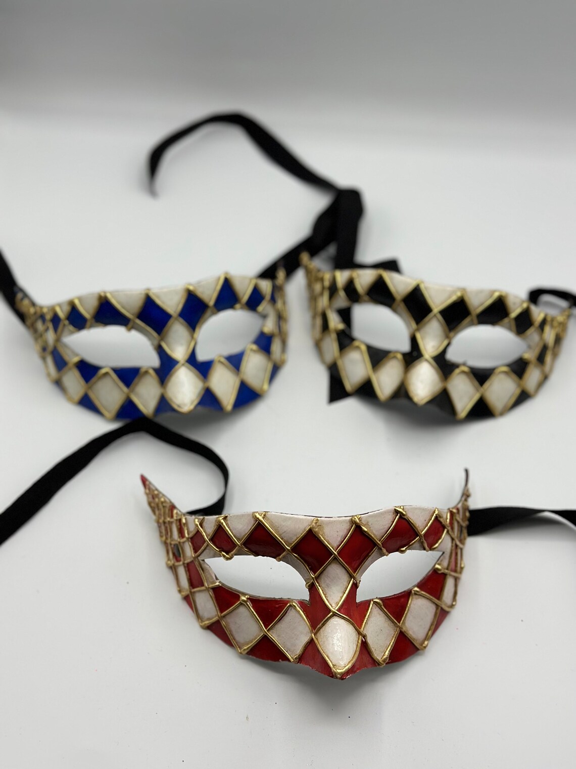 Three Arlecchino Venetian Masks Red Mask Blue Mask and - Etsy