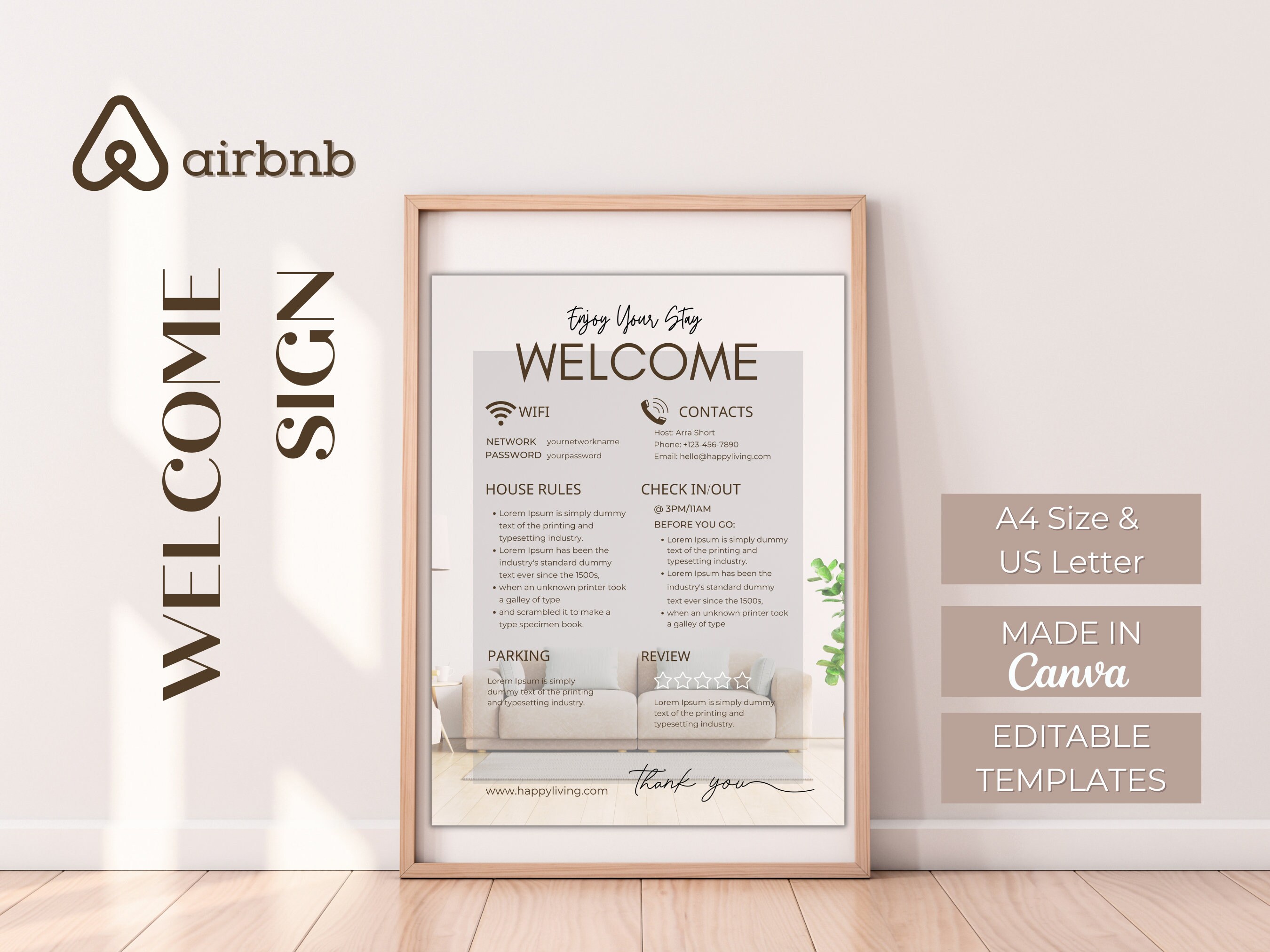 1 Page Airbnb Welcome Sign Template, Welcome Guide, Vacation Rental ...