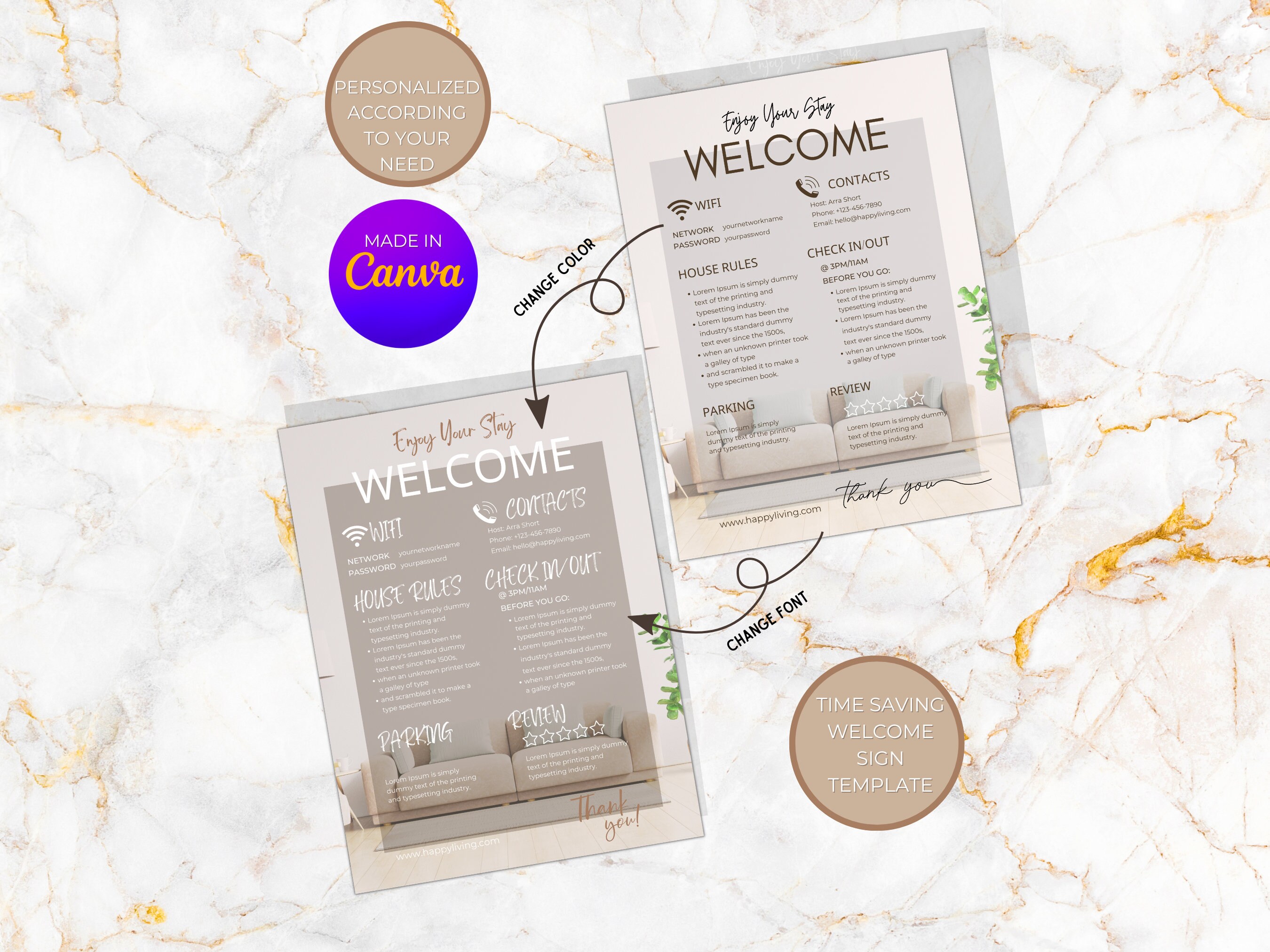 1 Page Airbnb Welcome Sign Template, Welcome Guide, Vacation Rental ...