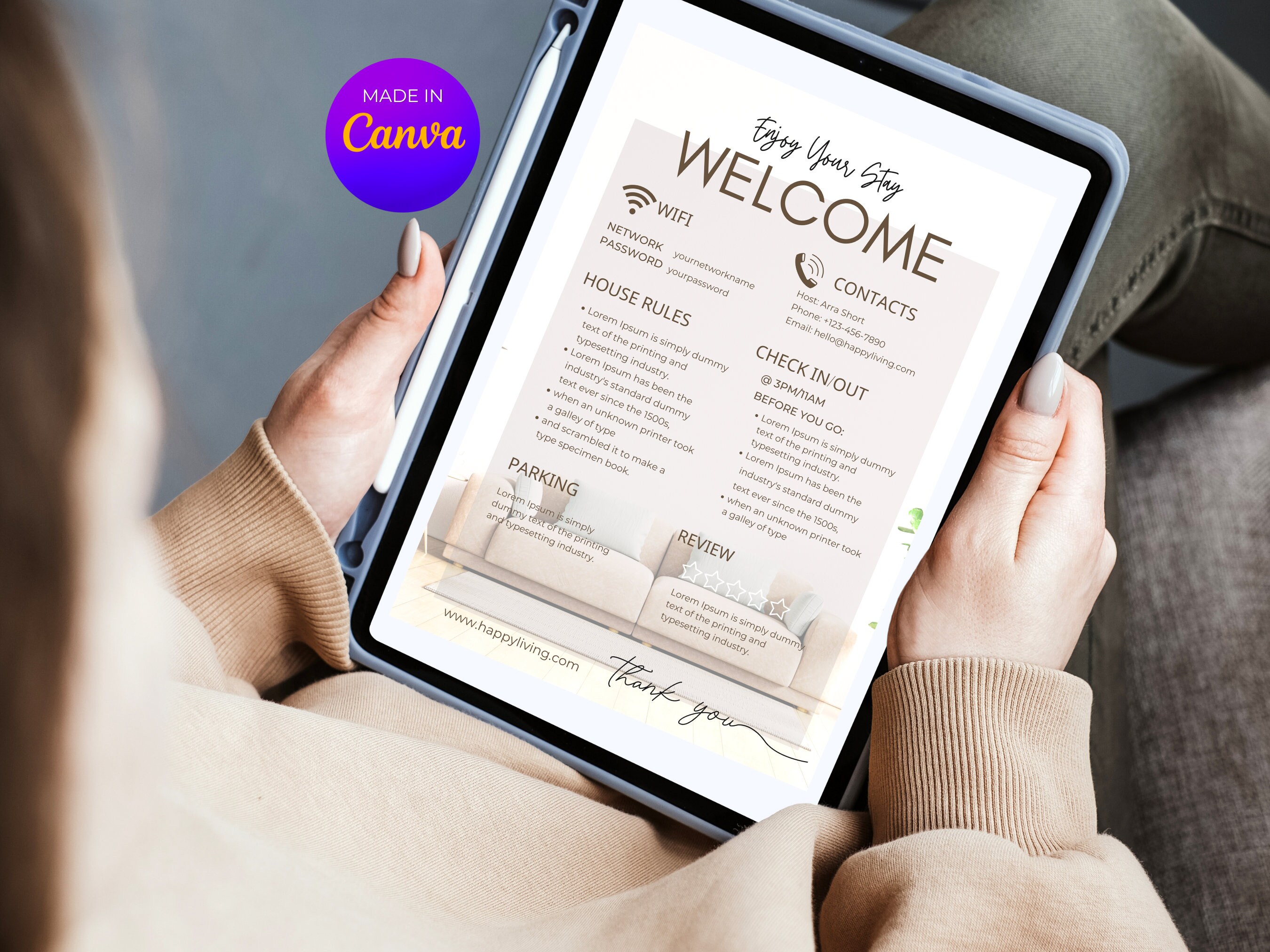 1 Page Airbnb Welcome Sign Template, Welcome Guide, Vacation Rental ...