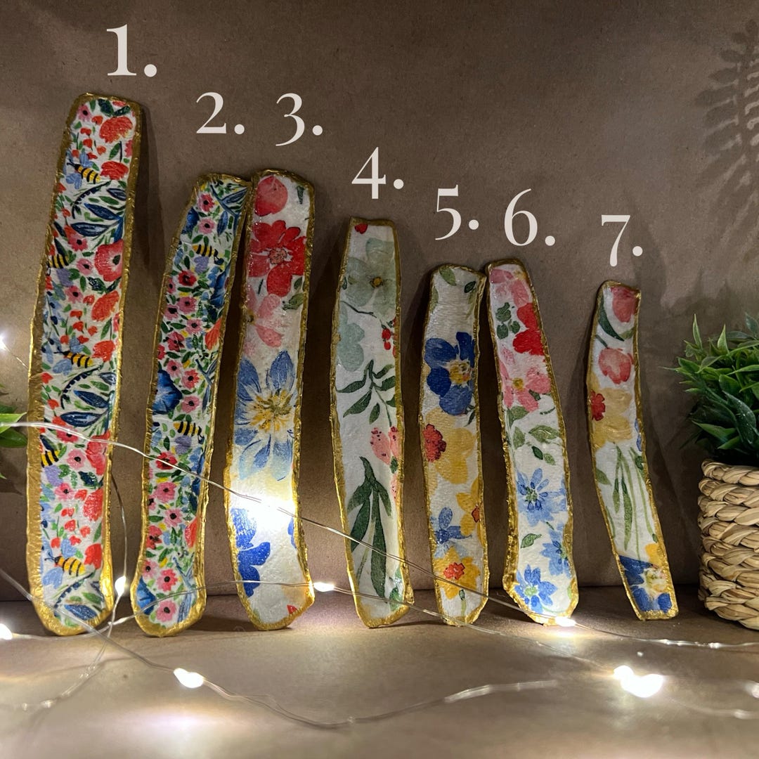 Floral Decoupage Seashell: Handmade Beach Decor With Gold Trim - Etsy