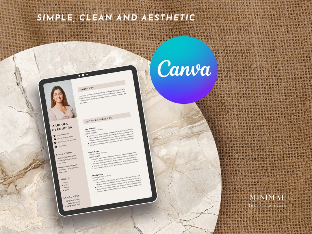CV Template Canva A Functional and Minimalist Resume Template Editable ...