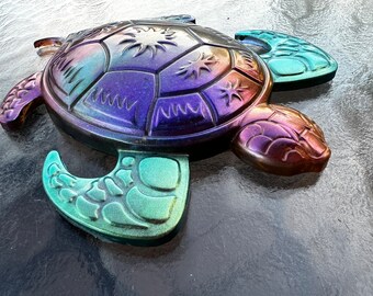 Lilac Holographic Sea Turtle Wall Art With Starfish, Sea Turtle Lover ...