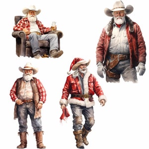Western Santa Claus Watercolor Clipart Digital Downloads Overlay ...