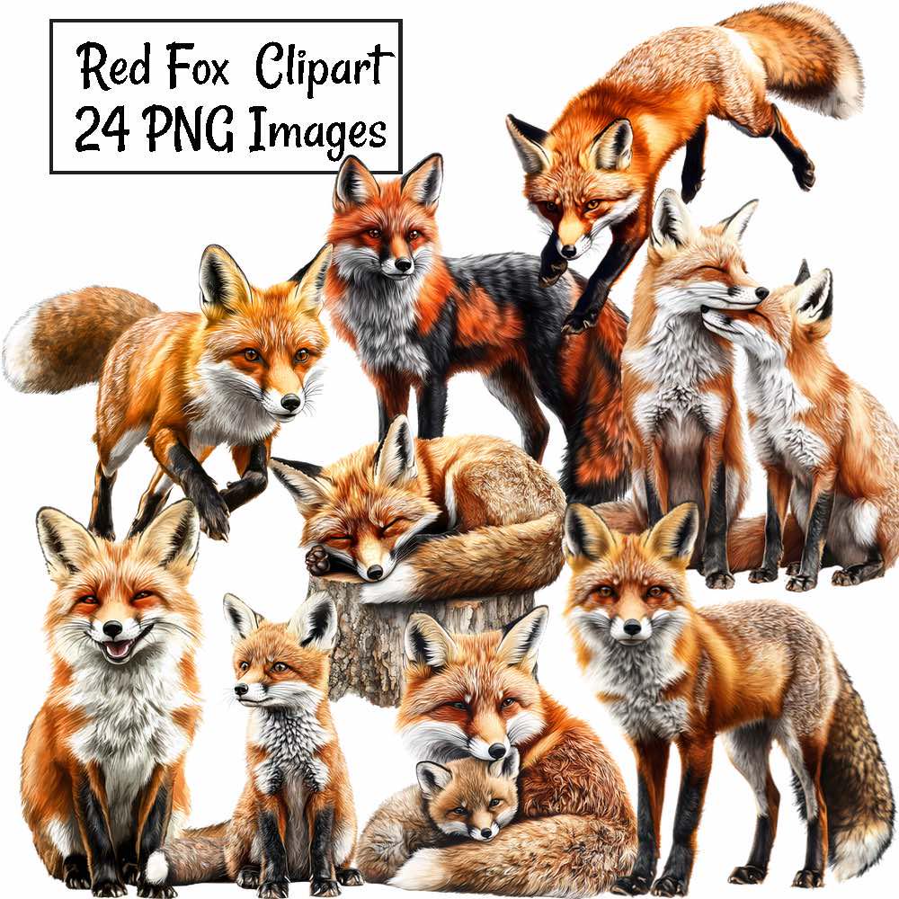 Red Fox Watercolor Clipart Digital Downloads, 24 Designs Wildlife ...