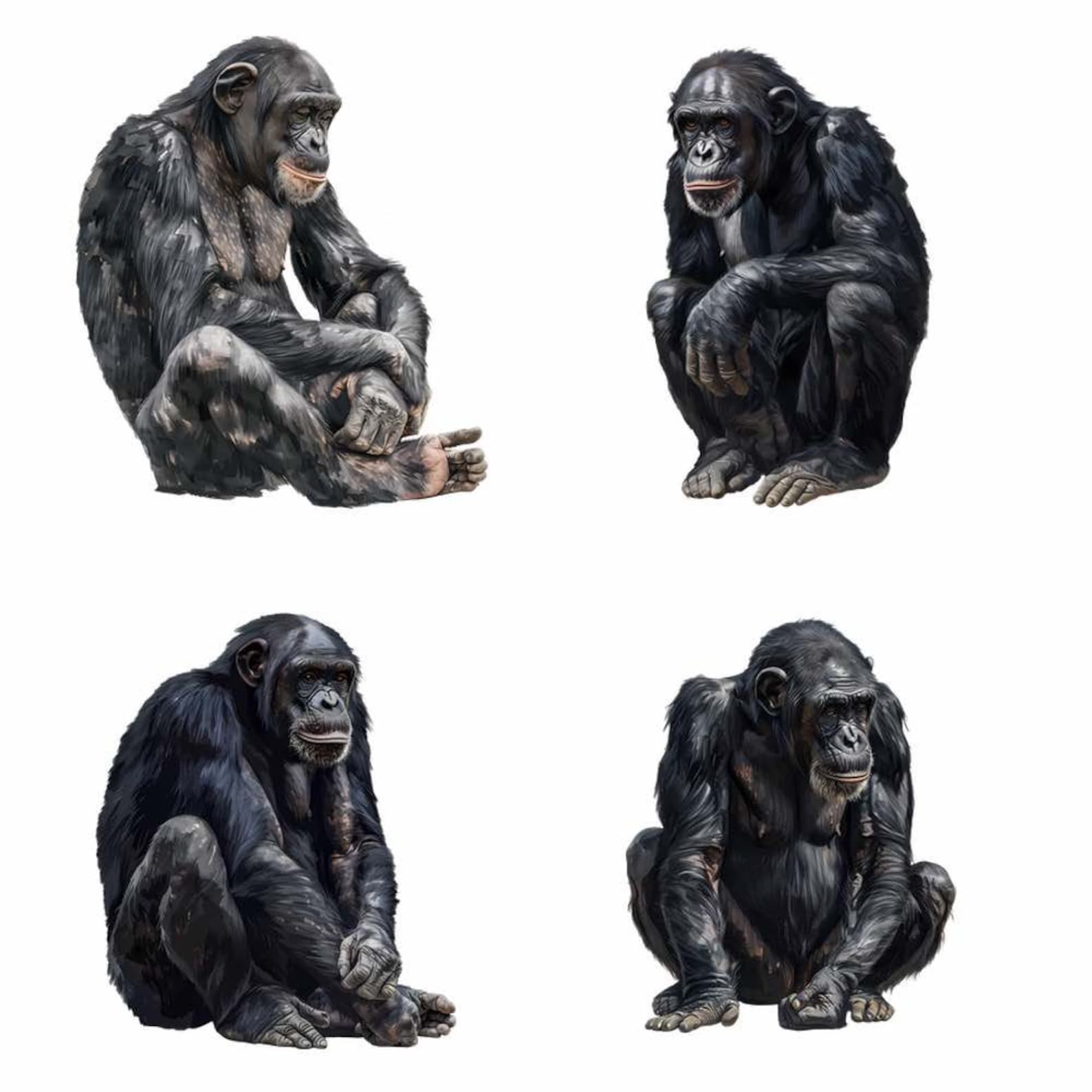 Apes Watercolor Clipart Digital Downloads, 28 Simian Primate Wildlife ...