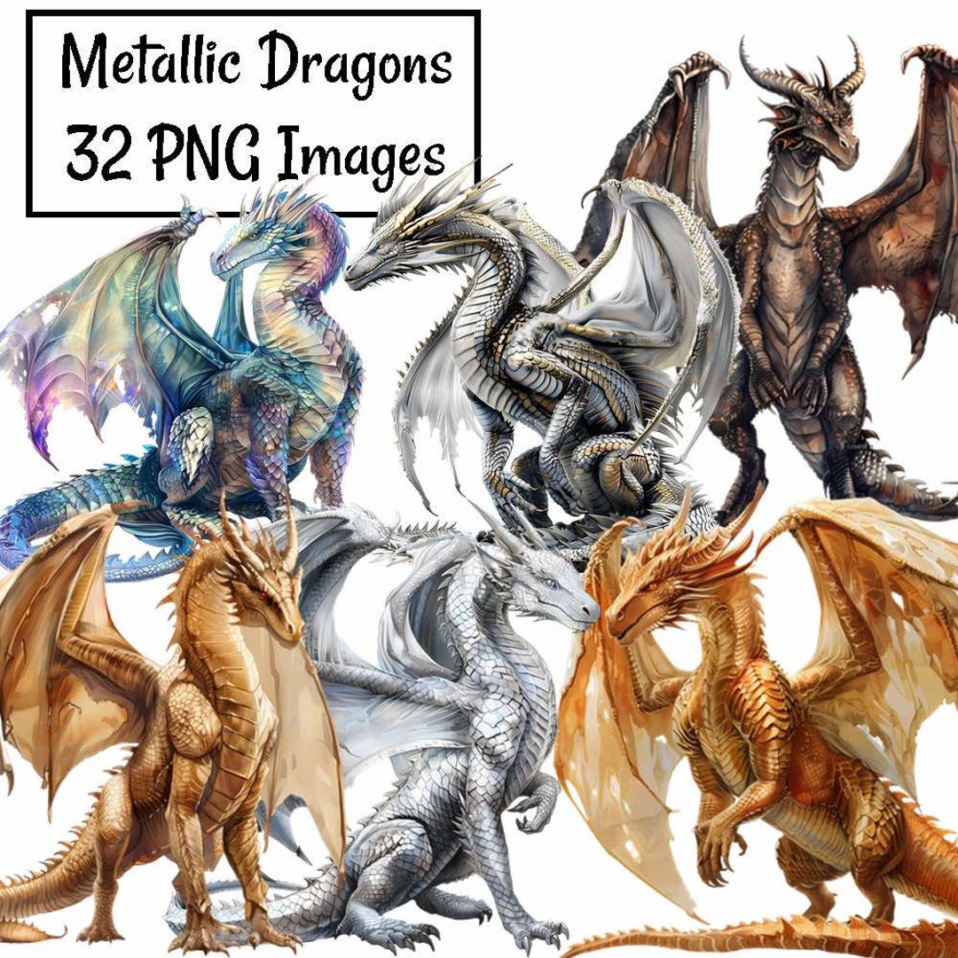 Metallic Dragonwatercolor Clipart, 35 RPG Fantasy Folklore Mythology ...