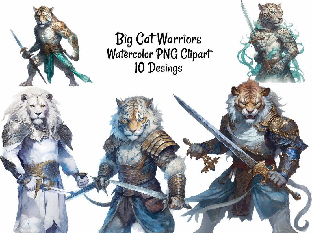 Big Cat Warrior Clipart Watercolor Printable Digital Downloads, 10 ...