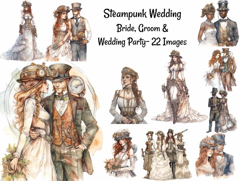 Steampunk Wedding Party Bride Groom Victorian Fantasy Clipart - Etsy