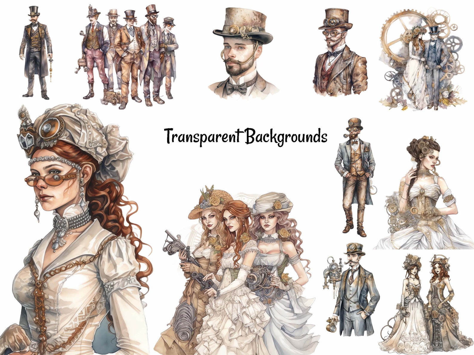Steampunk Wedding Party Bride Groom Victorian Fantasy Clipart - Etsy