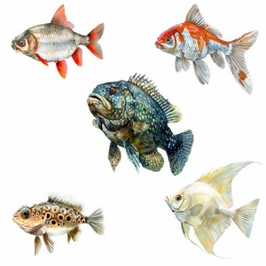 Aquarium Fish Watercolor Clipart Digital Downloads,30 Tropical Fish Pet ...