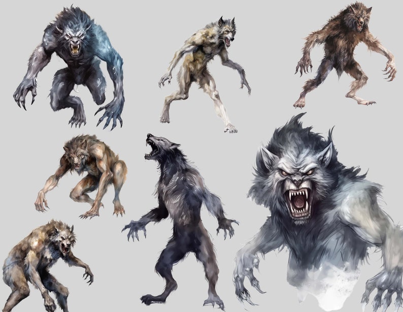 Werewolf Lycan Clipart Watercolor Printable Digital Downloads - Etsy