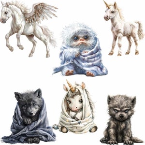 Mythical Baby Creatures Clipart,45 Watercolor Babies, Fantasy Folklore ...