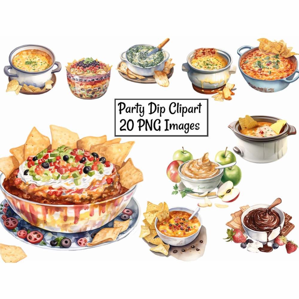 Party Dips Food Clipart Digital Downloads, Watercolor Overlay ,20 Game ...