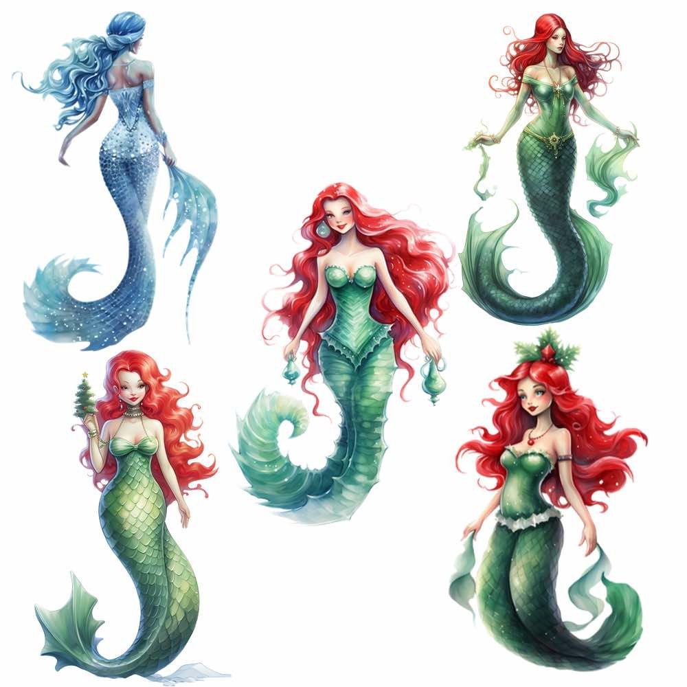 Christmas Mermaid Big Watercolor Clipart Bundle Digital - Etsy