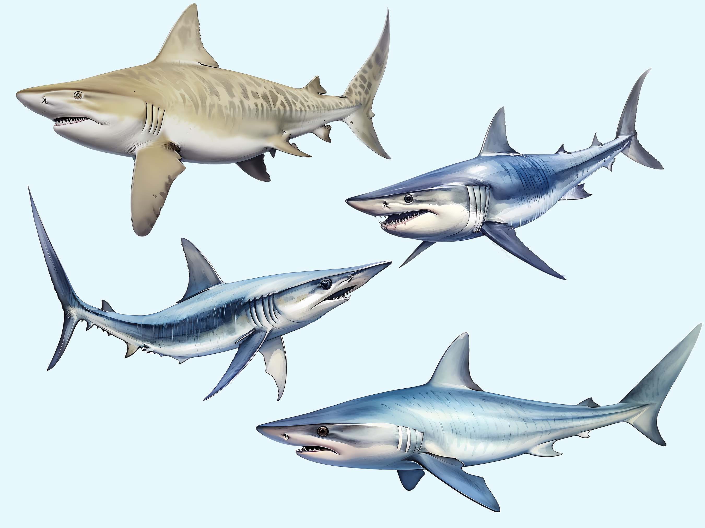 Shark Sea Life Ocean Watercolor Clipart Transparent Background Digital ...