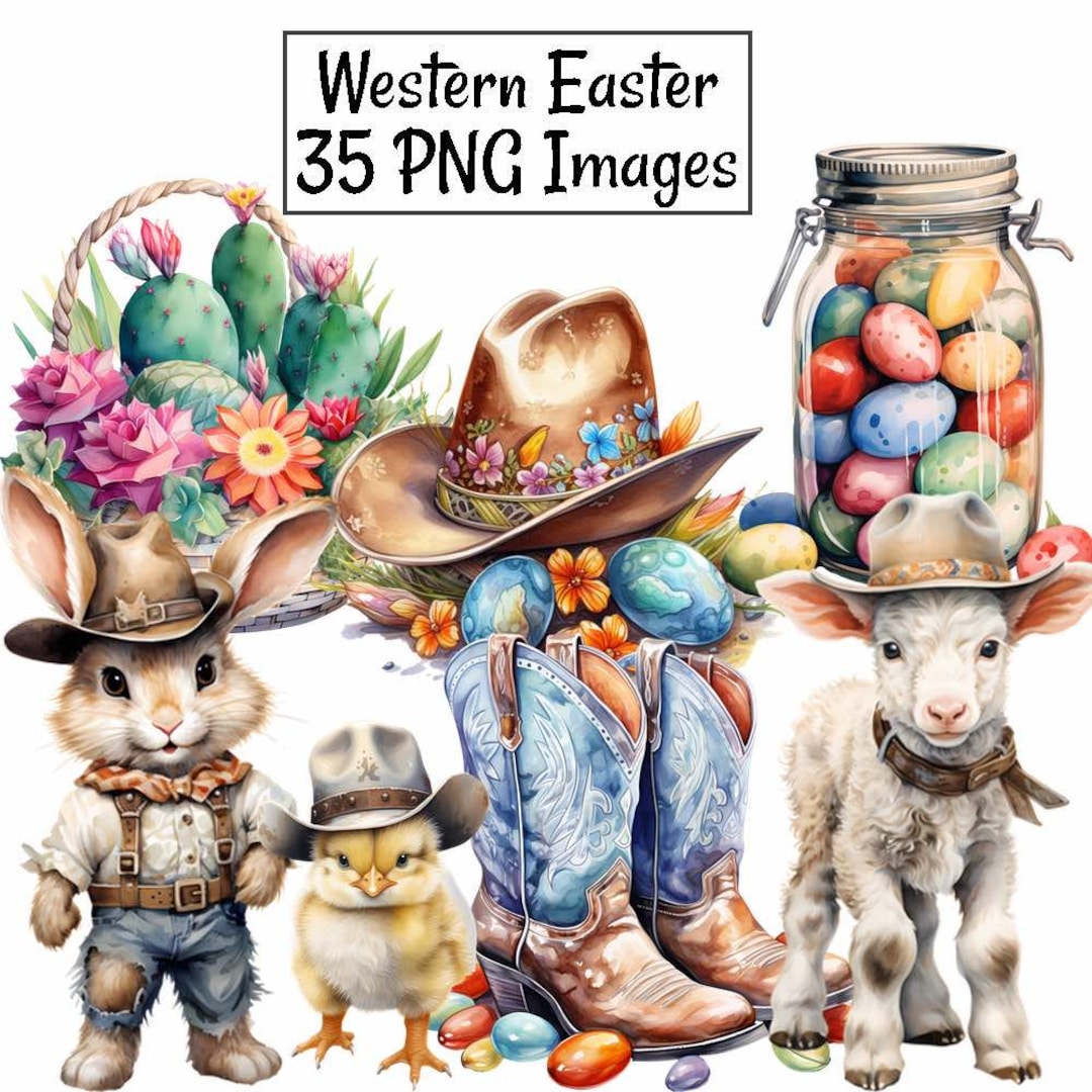 Western Easter Clipart, Rustic Country Spring Watercolor Clipart ...