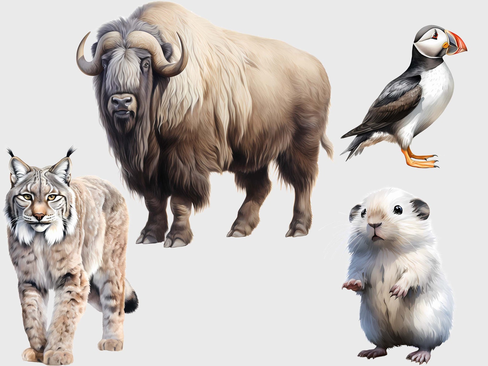 Arctic Animals North Pole Wildlife Watercolor Clipart Digital Downloads ...