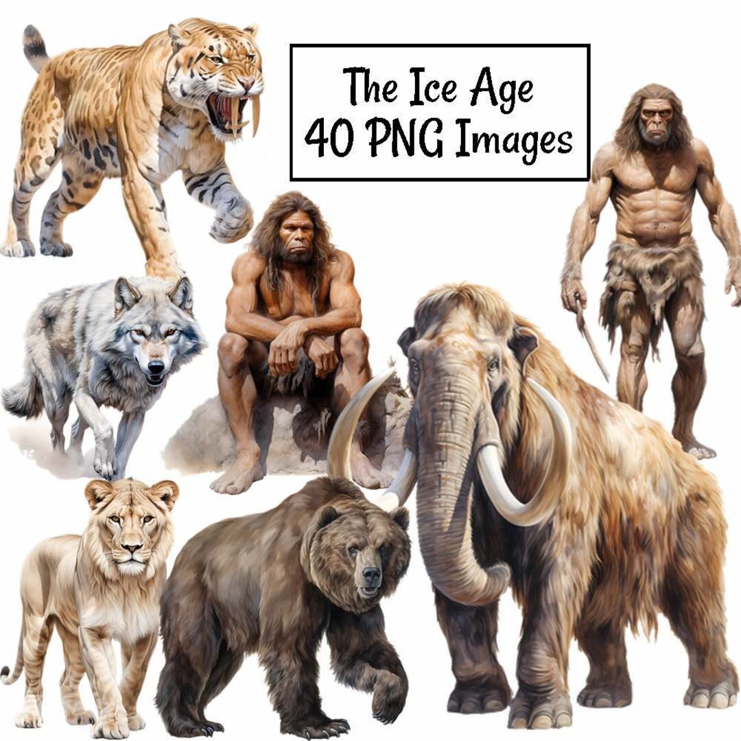 Ice Age Clipart Watercolor Digital Downloads Glacial Extinct Animal ...