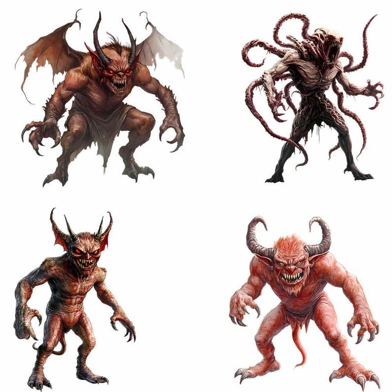 Demon Clipart Watercolor Fantasy Art Demonology Instant Download ...