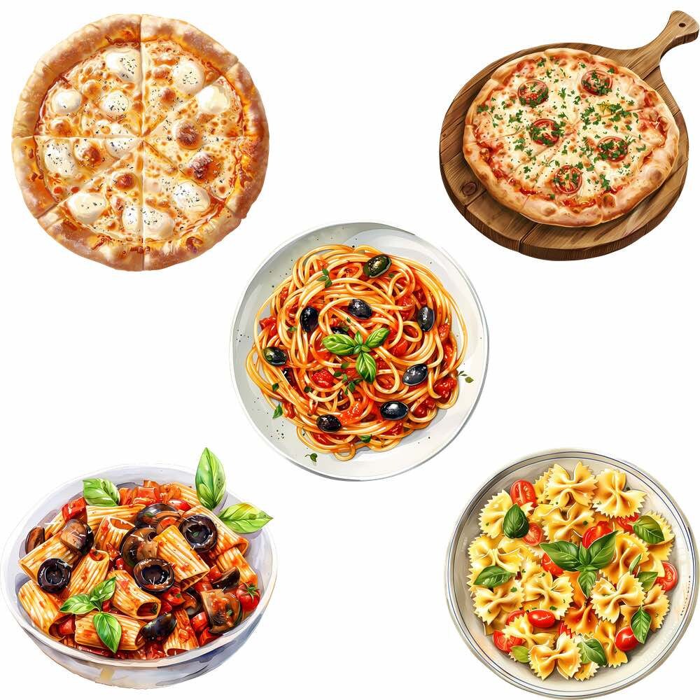 Italian Foods Clipart, Pasta Pizza Digital Downloads, 46 Watercolor ...