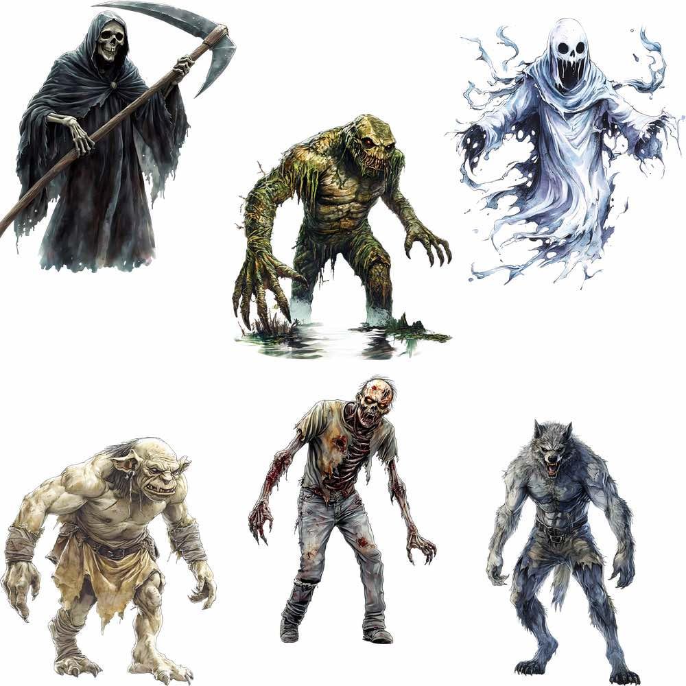Halloween Monsters Clipart Scary Classic Creatures Watercolor Digital ...