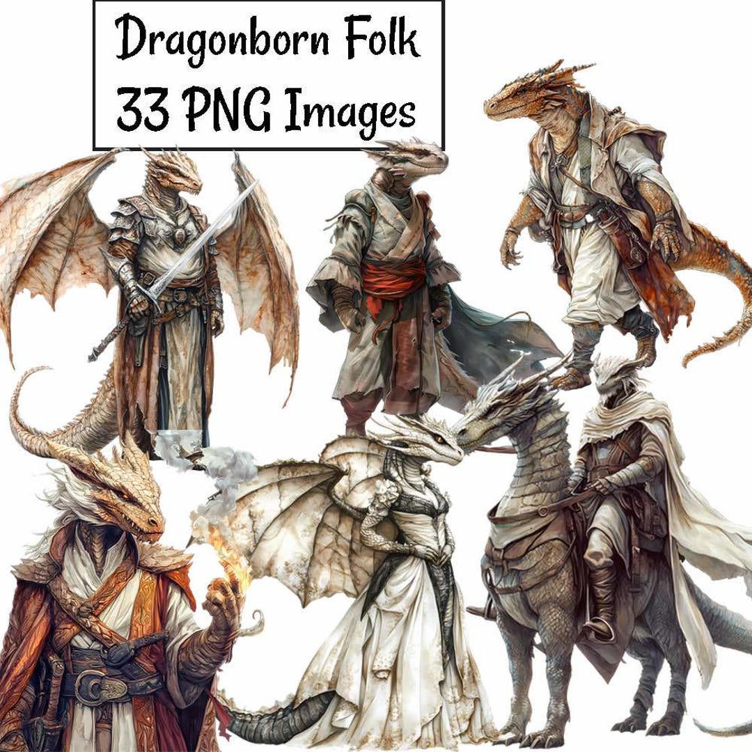 Dragonborn Folk Watercolor Clipart, 33 Dragonoid Human Dracotaur ...