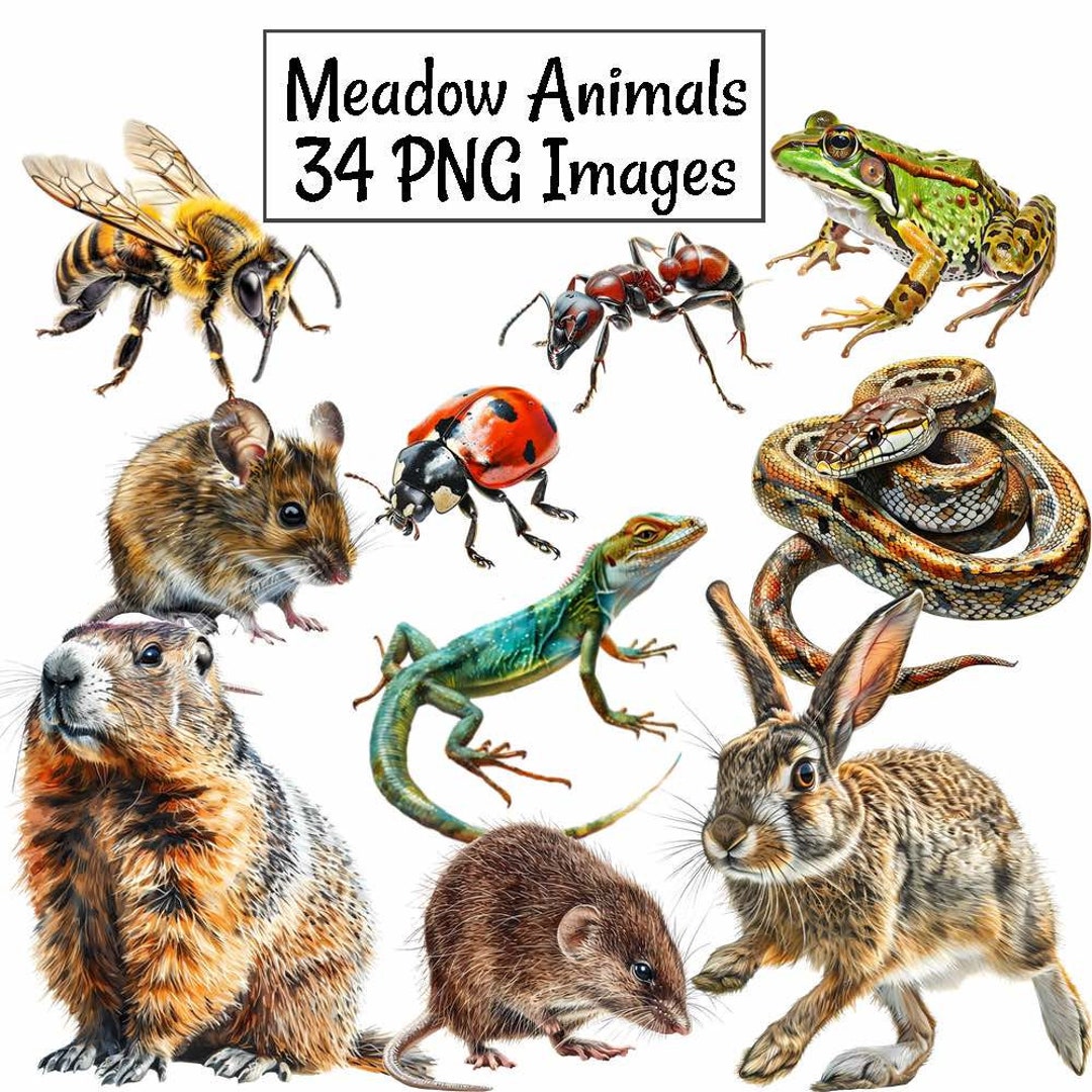 Meadow Animals Clipart Bundle Digital Downloads,34 Field Woods Wildlife ...