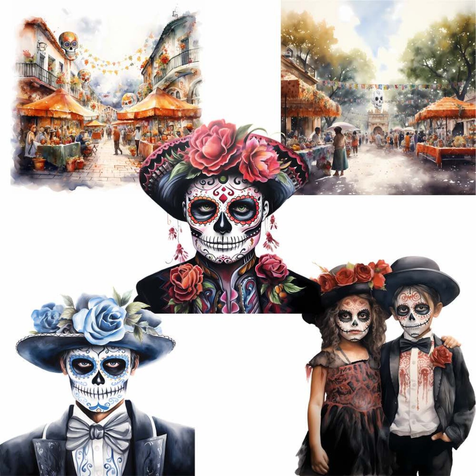 Day of the Dead Watercolor Clipart Bundle Digital Downloads - Etsy