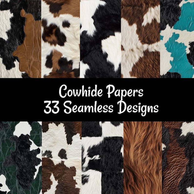 Cowhide Seamless Digital Papers, 33 Leather Cow Fur Texture Western ...
