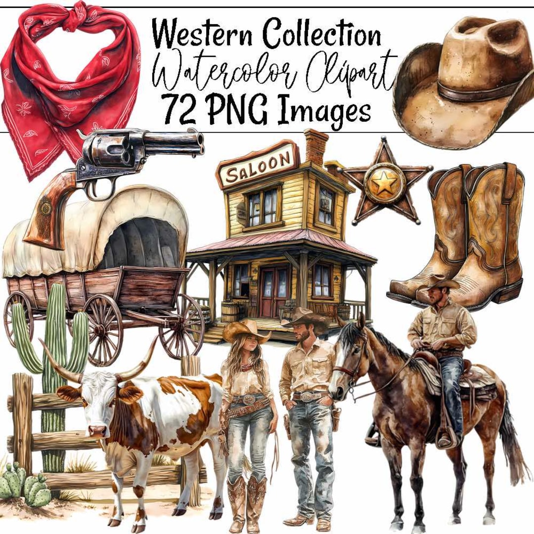 Western Watercolor Clipart Cowboy Digital Downloads Southwest ...
