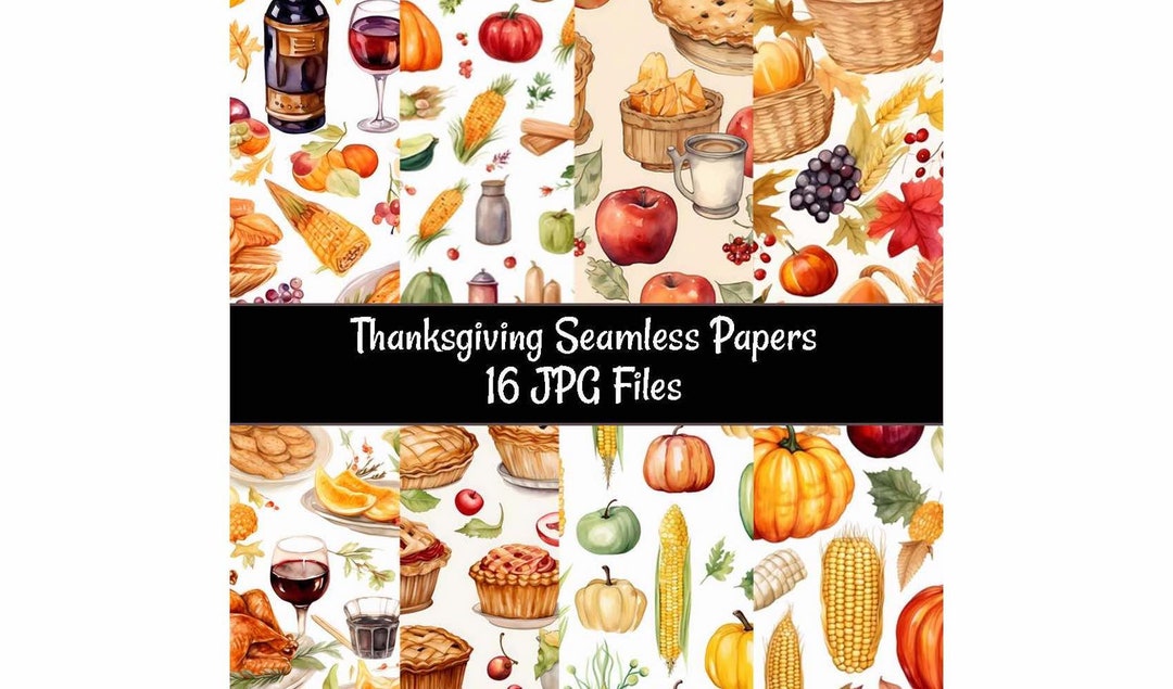 Thanksgiving Seamless Watercolor Autumn Fall Digital Papers, 16 Pumpkin ...