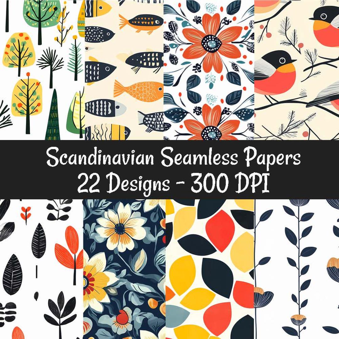 Scandinavian Seamless Digital Papers, 22 Swedish Repeating Patterns ...