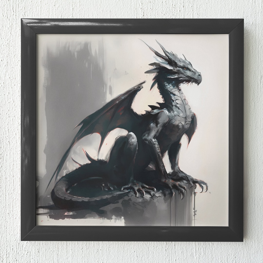 Abstract Dragon Art Digital Print , Black Dragon Fantasy Painting ...