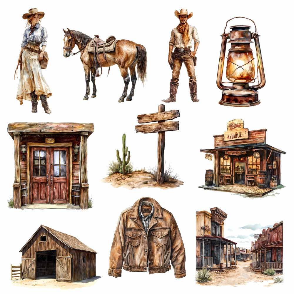 Western Watercolor Clipart Cowboy Digital Downloads Southwest ...