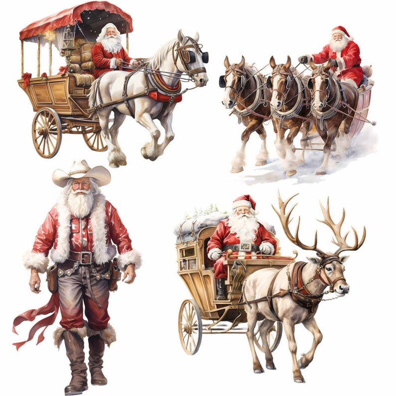 Western Santa Claus Watercolor Clipart Digital Downloads Overlay ...