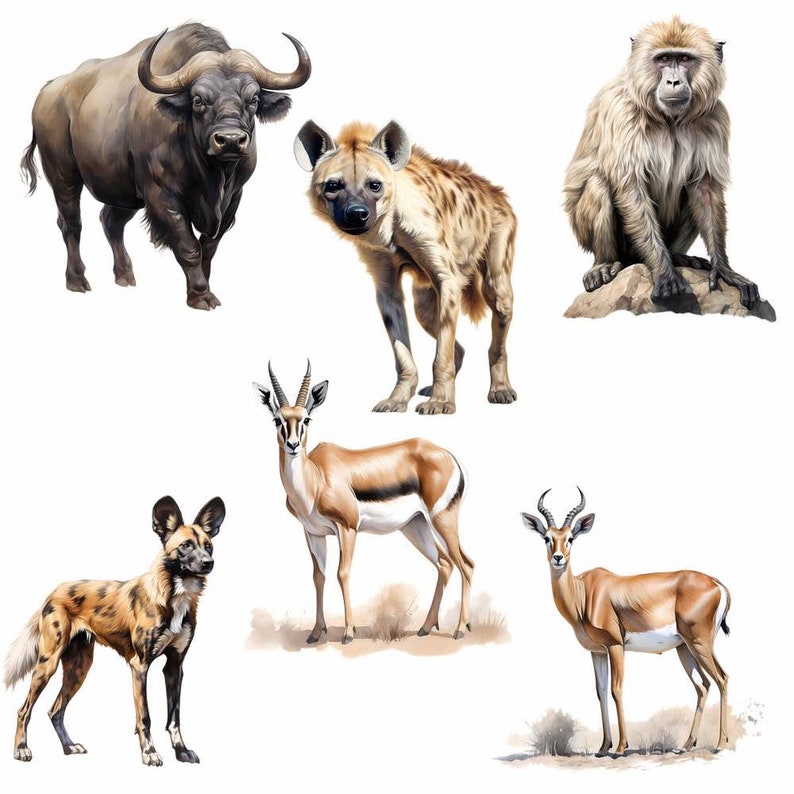 African Animals Clipart Digital Downloads Wildlife Watercolor Safari ...