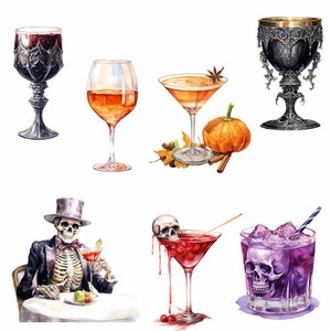 Halloween Cocktails Watercolor Clipart Digital Downloads Overlay ...