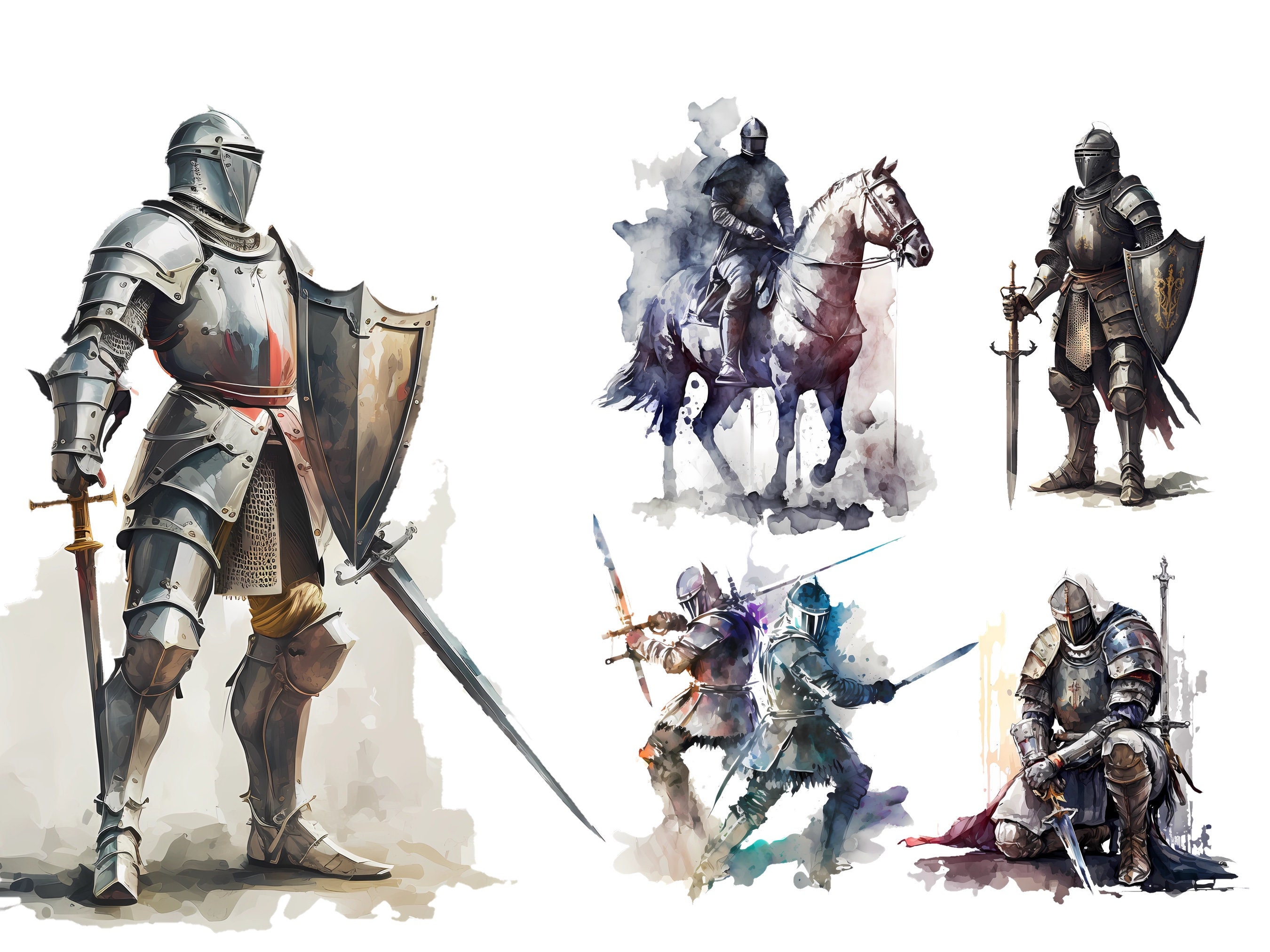 Medieval Knights Clipart Digital Downloads 11 Watercolor - Etsy Australia